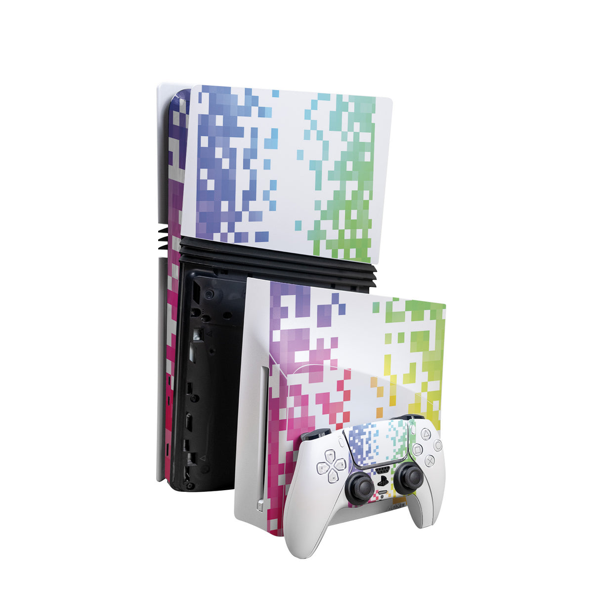Rainbow Pixel Skin For Sony PlayStation 5 Pro Bundle + Disc Drive For ...