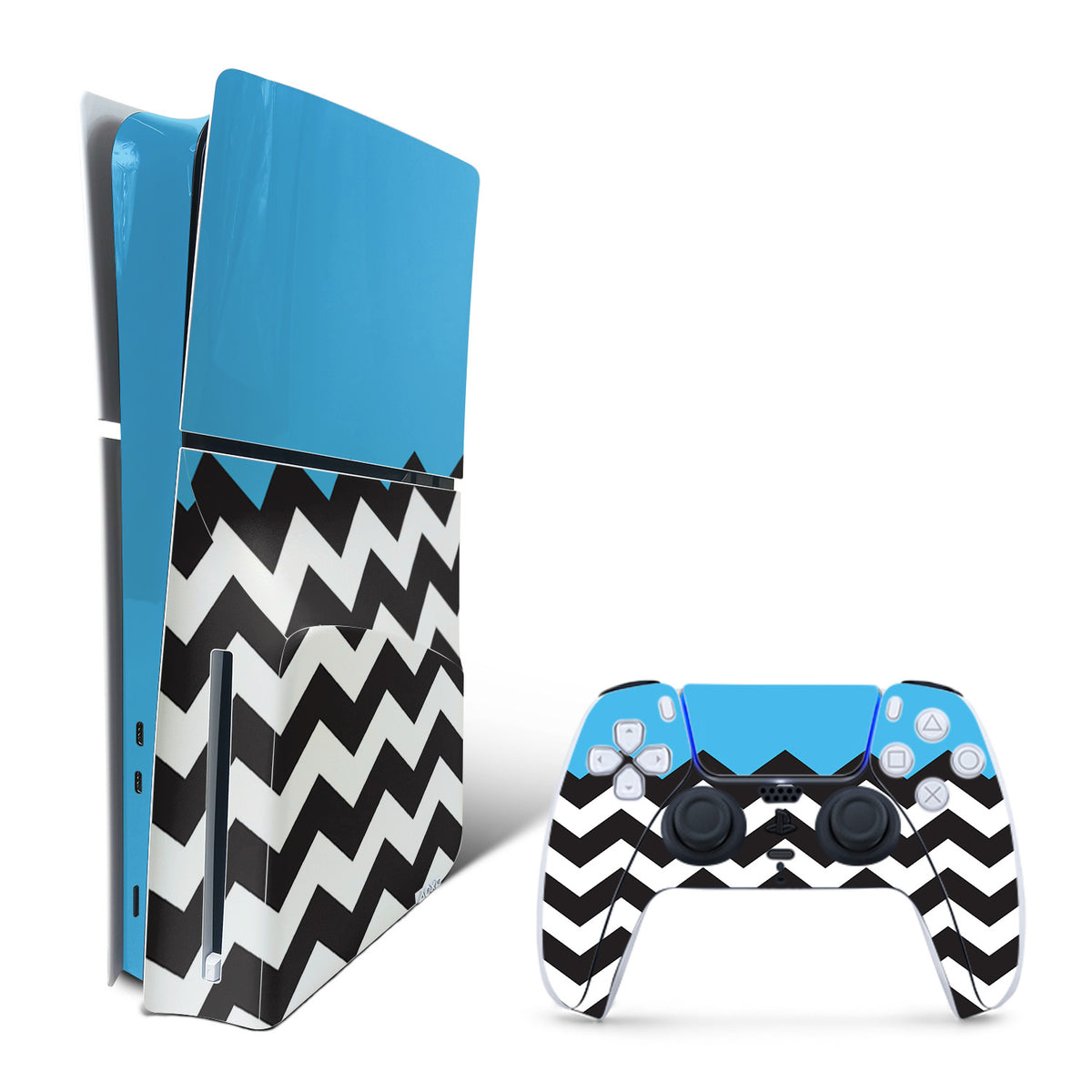 Baby Blue Chevron Skin For Sony Playstation 5 Slim Bundle — MightySkins
