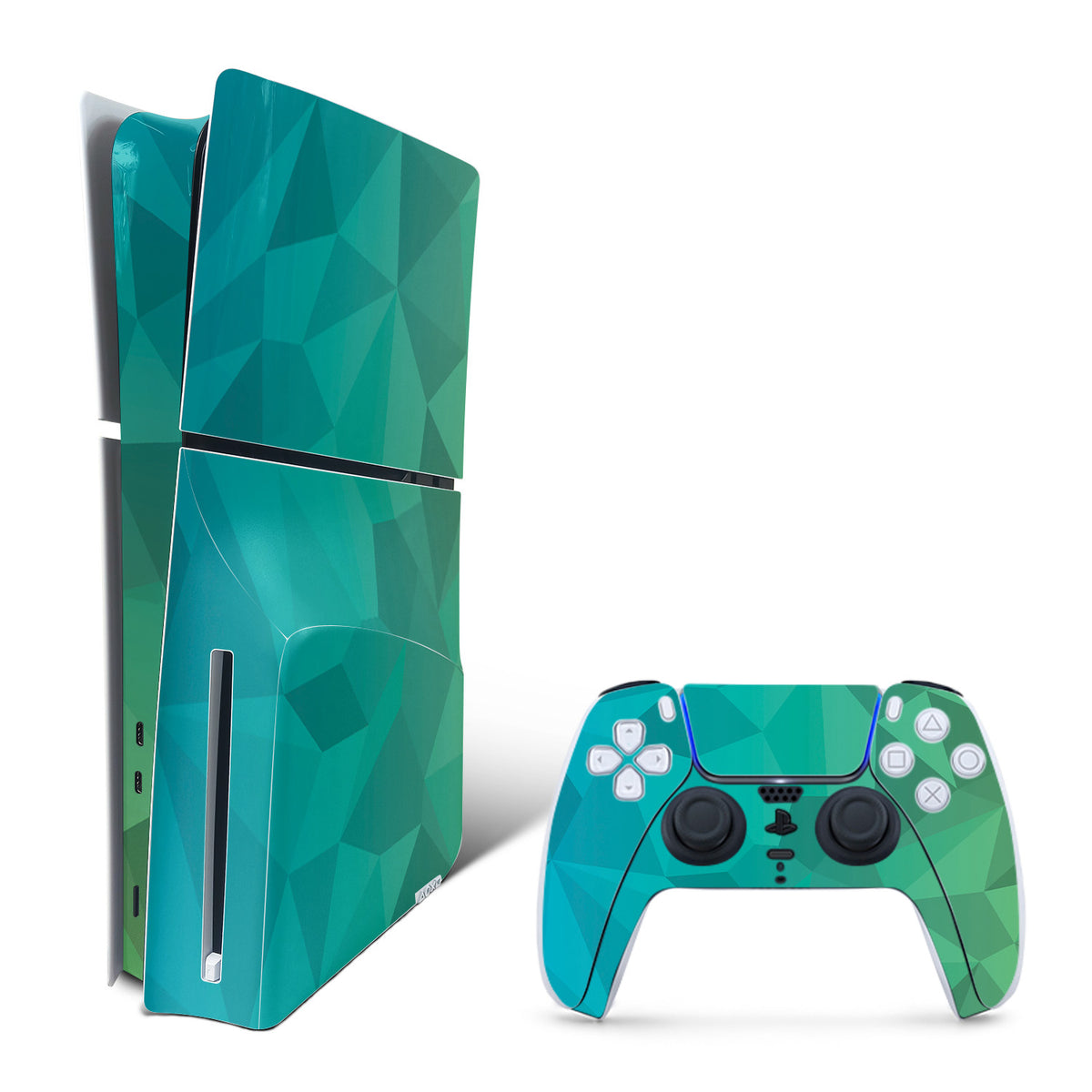 Blue Green Polygon Skin For Sony Playstation 5 Slim Bundle — MightySkins