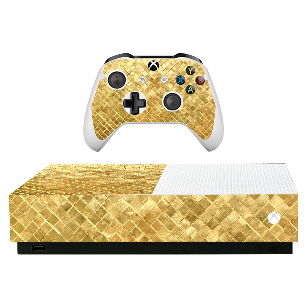 Gold Tiles Skin For Microsoft Xbox One S All-Digital Edition — MightySkins