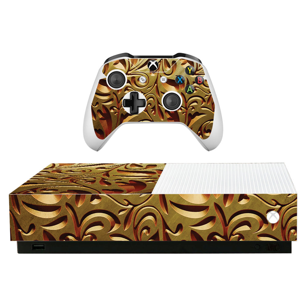 Mosaic Gold Skin For Microsoft Xbox One S All-Digital Edition — MightySkins