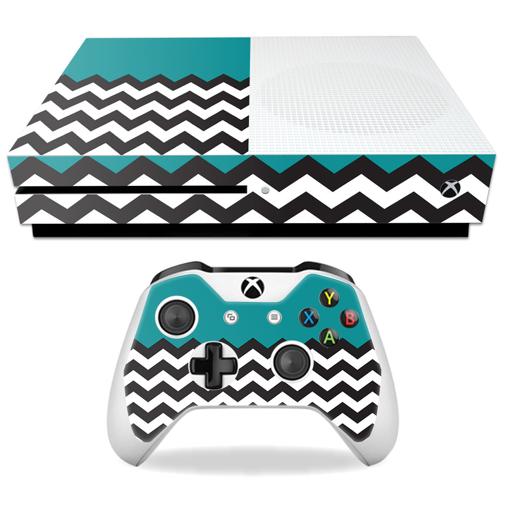 Teal Chevron Skin For Microsoft Xbox One S — MightySkins