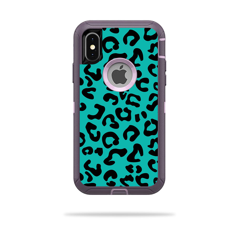 Teal Leopard Skin For OtterBox Defender iPhone X or XS Case — MightySkins