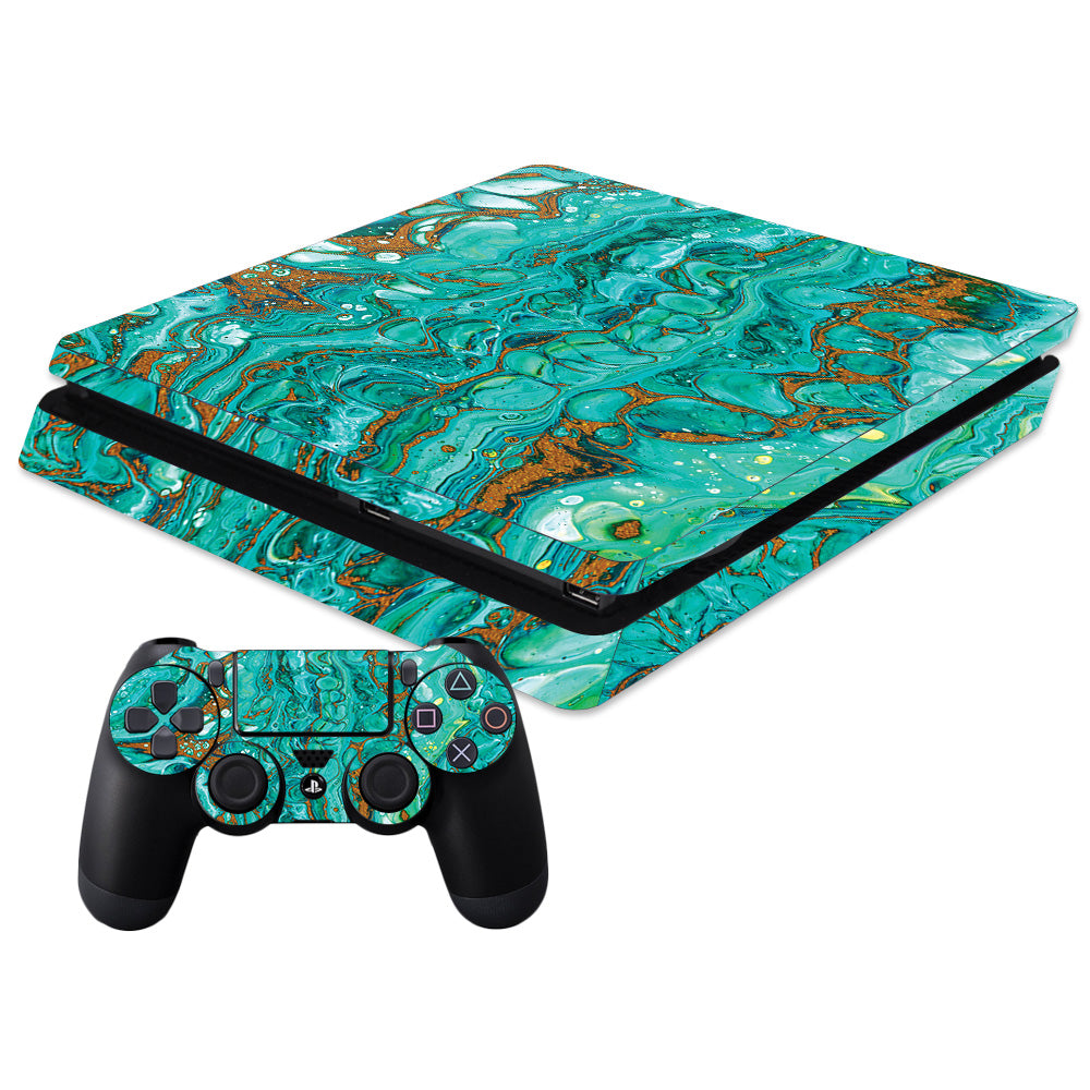 Turquoise Ripple Skin For Sony PS4 Slim & Controller Combo — MightySkins
